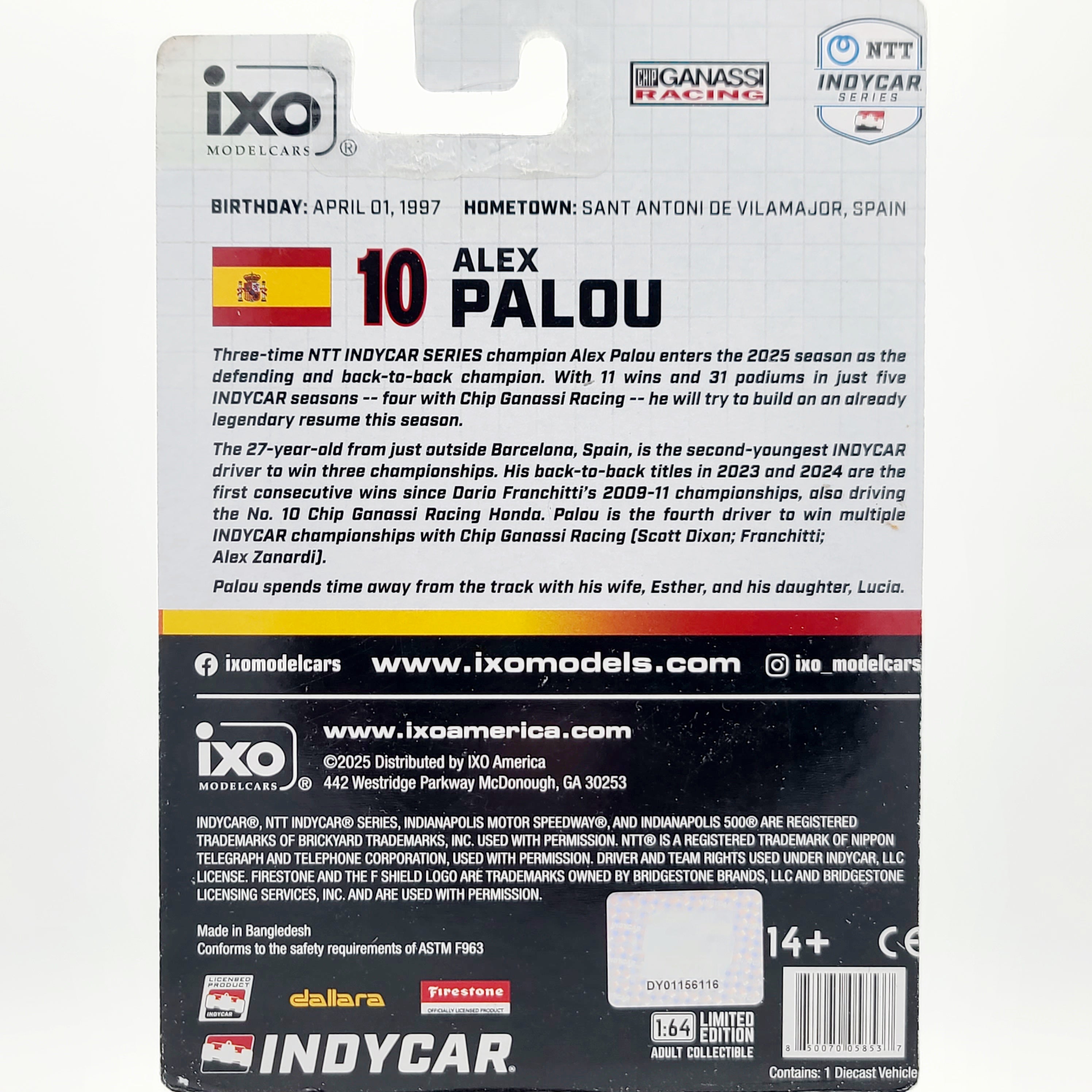 IXO Model Cars - Honda #10 Alex Palou "DHL", 1:64 scale (2025 NTT INDY